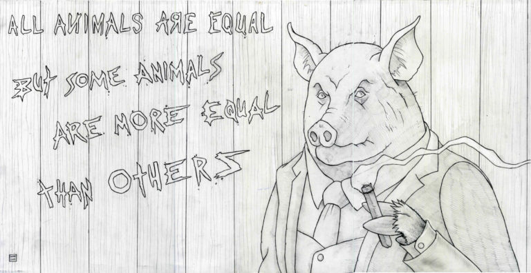 Animal Farm: Napoleon 33″ x 17″ Pencil on Board – Jason Lenox